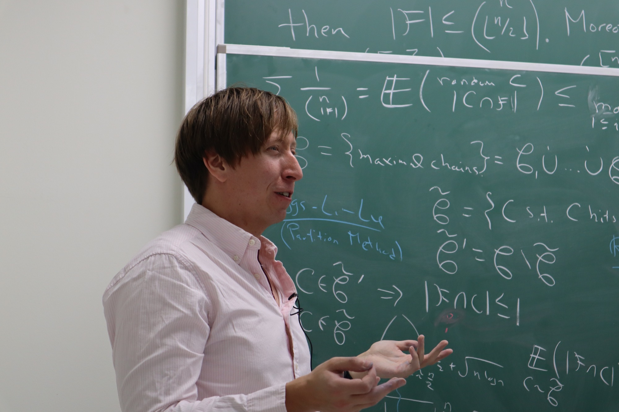 Casey Tompkins gave a talk on extremal problems on Boolean and linear ...