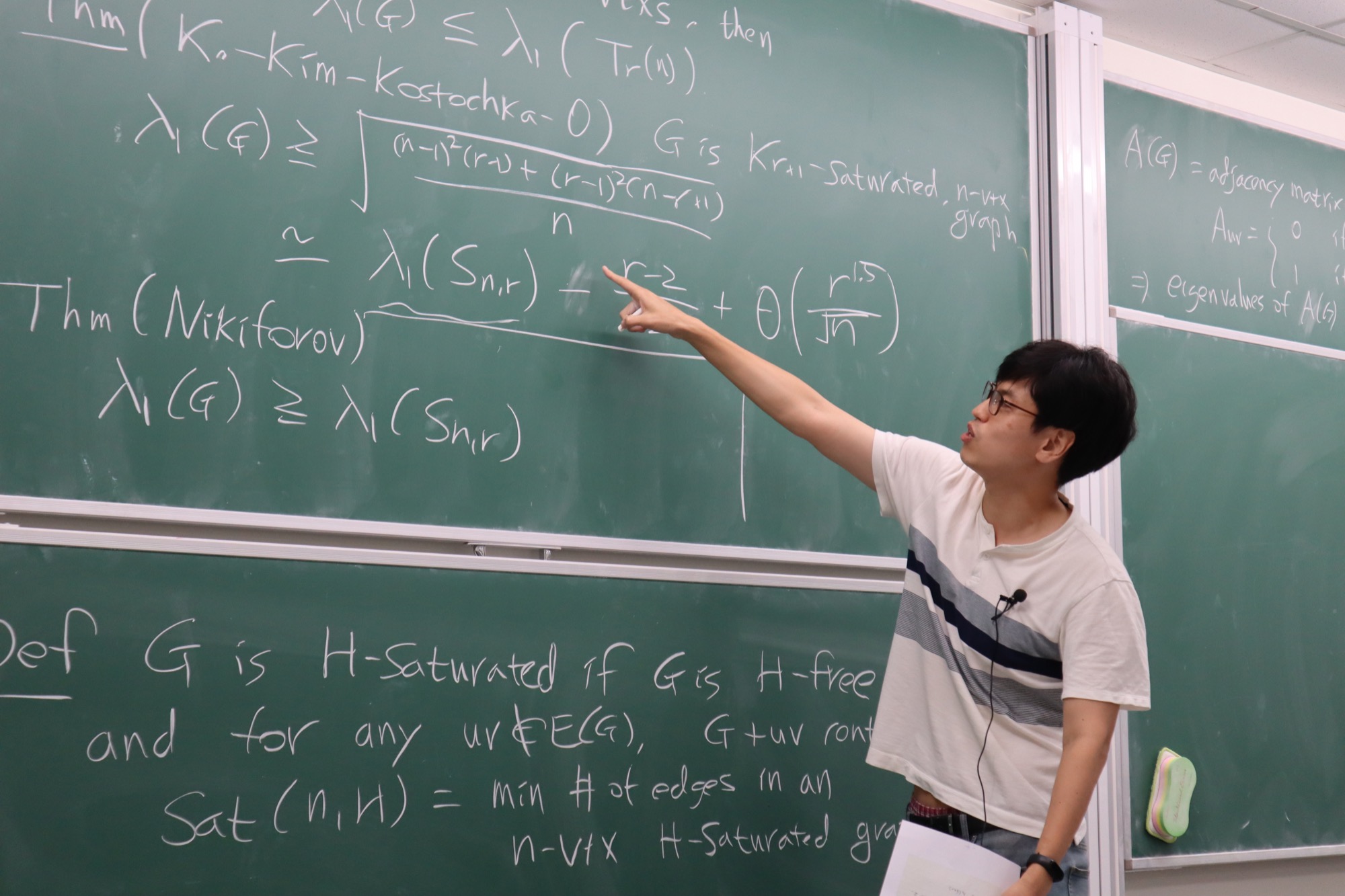 Jaehoon Kim (김재훈) gave a talk on the minimum spectral radius of $K_{r+1 ...