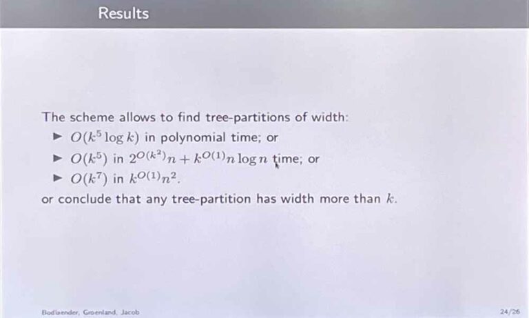 Hugo Jacob gave an online talk on the parameterized algorithm to approximate the tree-partition ...