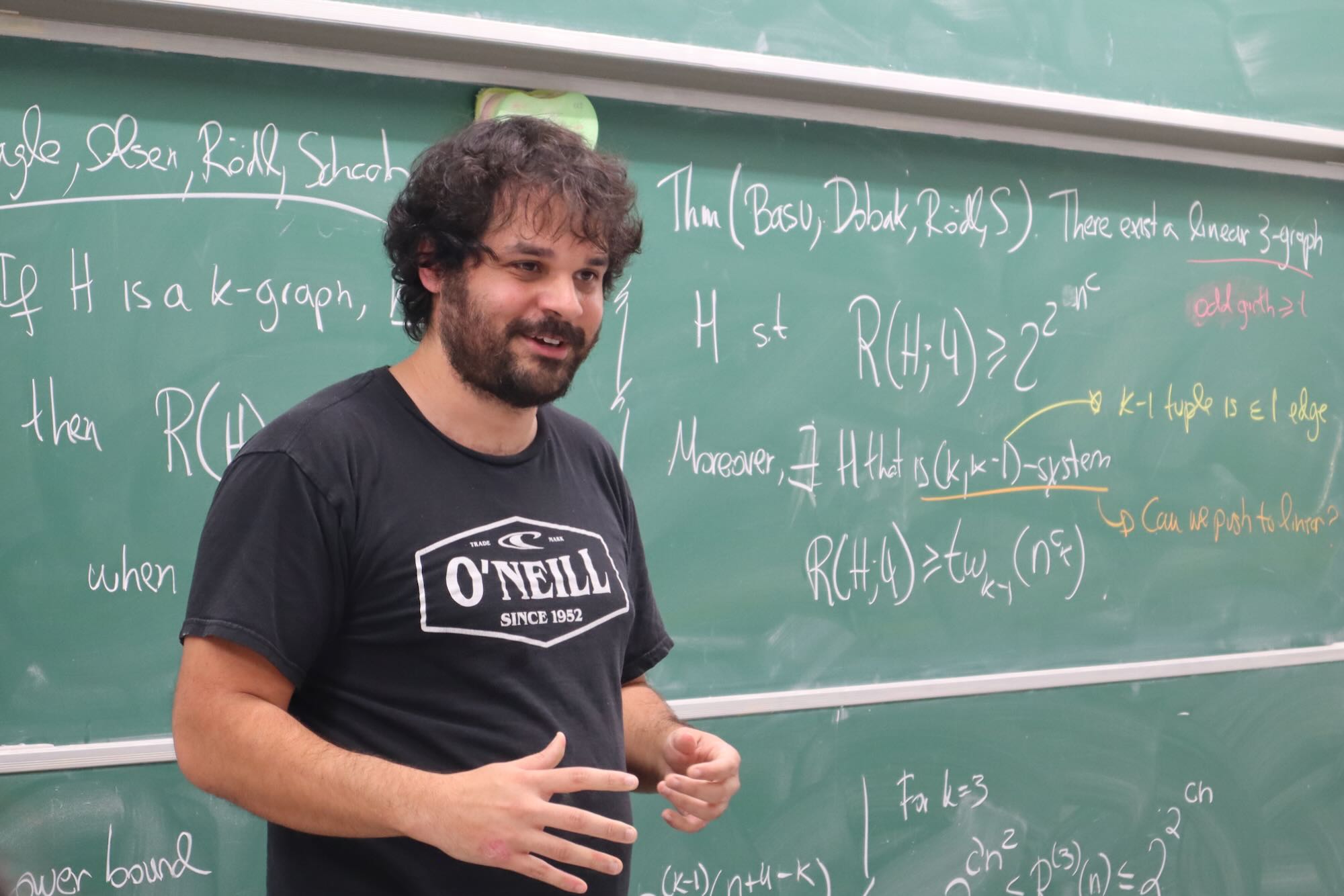 Marcelo Sales gave a talk on proving lower bounds on the Ramsey numbers of some hypergraphs ...